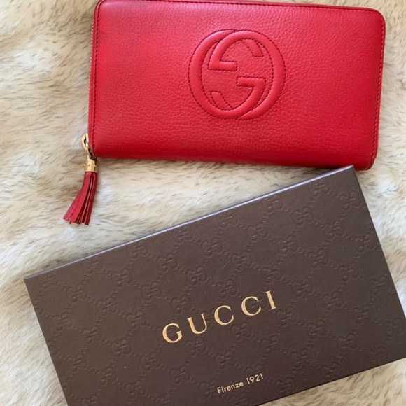 Gucci | Bags | Red Embossed Double G Authentic Gucci Soho Wallet | Poshmark